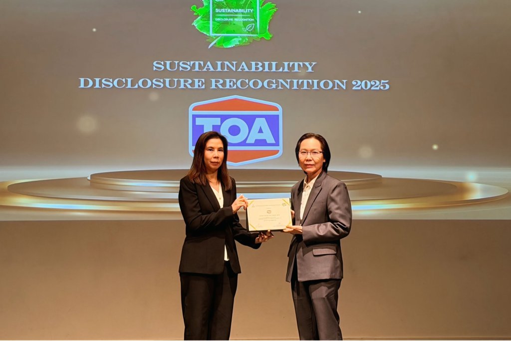 TOA ตอกย้ำผู้นำด้านความยั่งยืน รับรางวัล "Sustainability Disclosure Recognition" - Marketeer Online